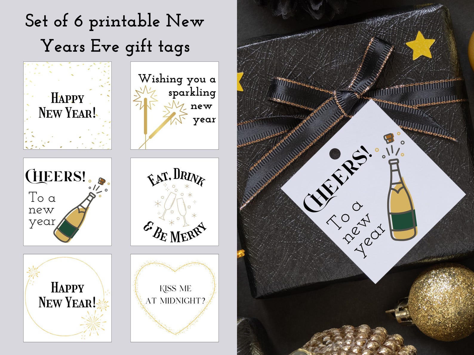 Printable New Year's Gift Tags Set of 6 Square Labels in Coordinating ...