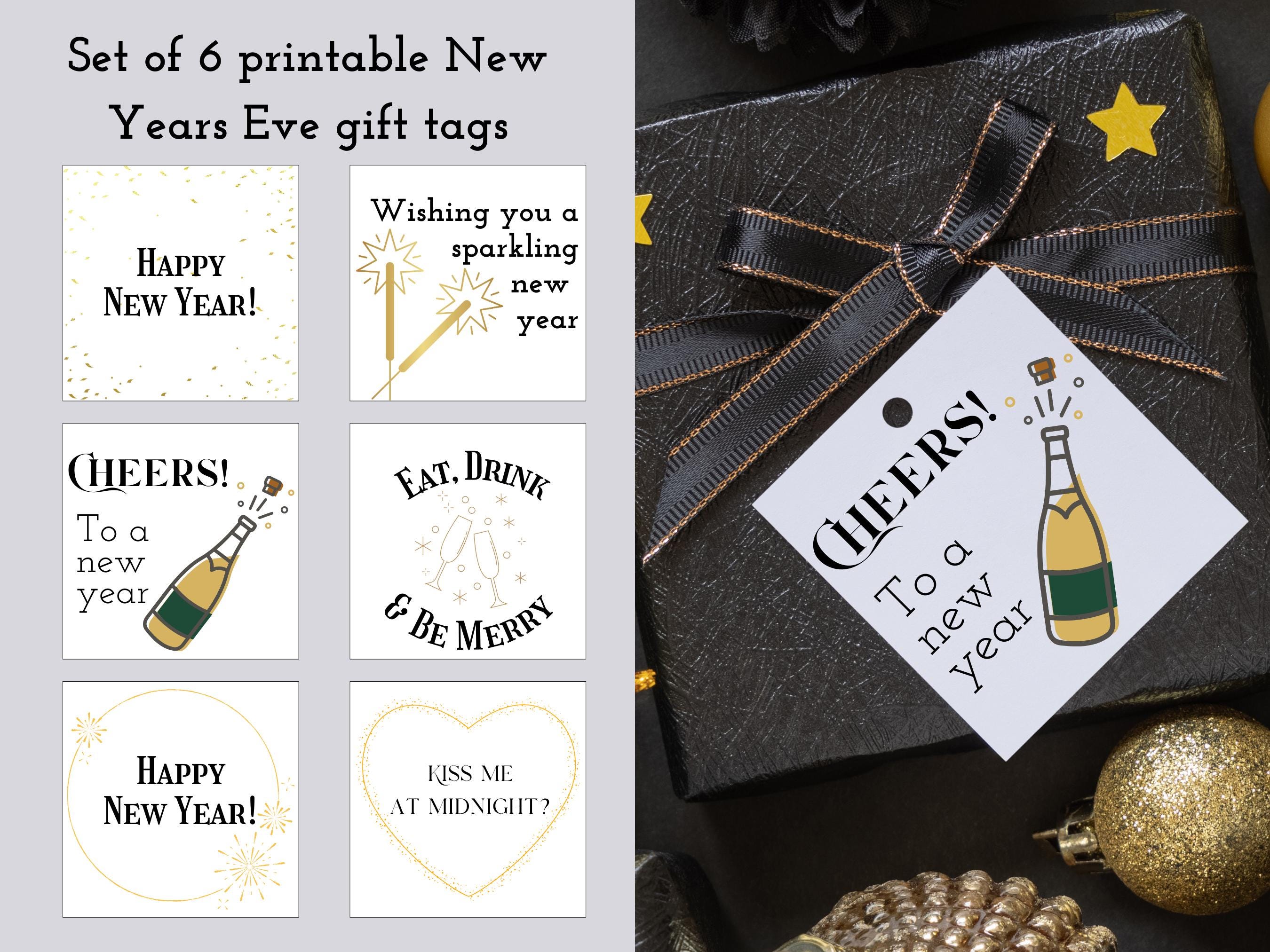 Printable New Year's Gift Tags Set of 6 Square Labels in Coordinating ...