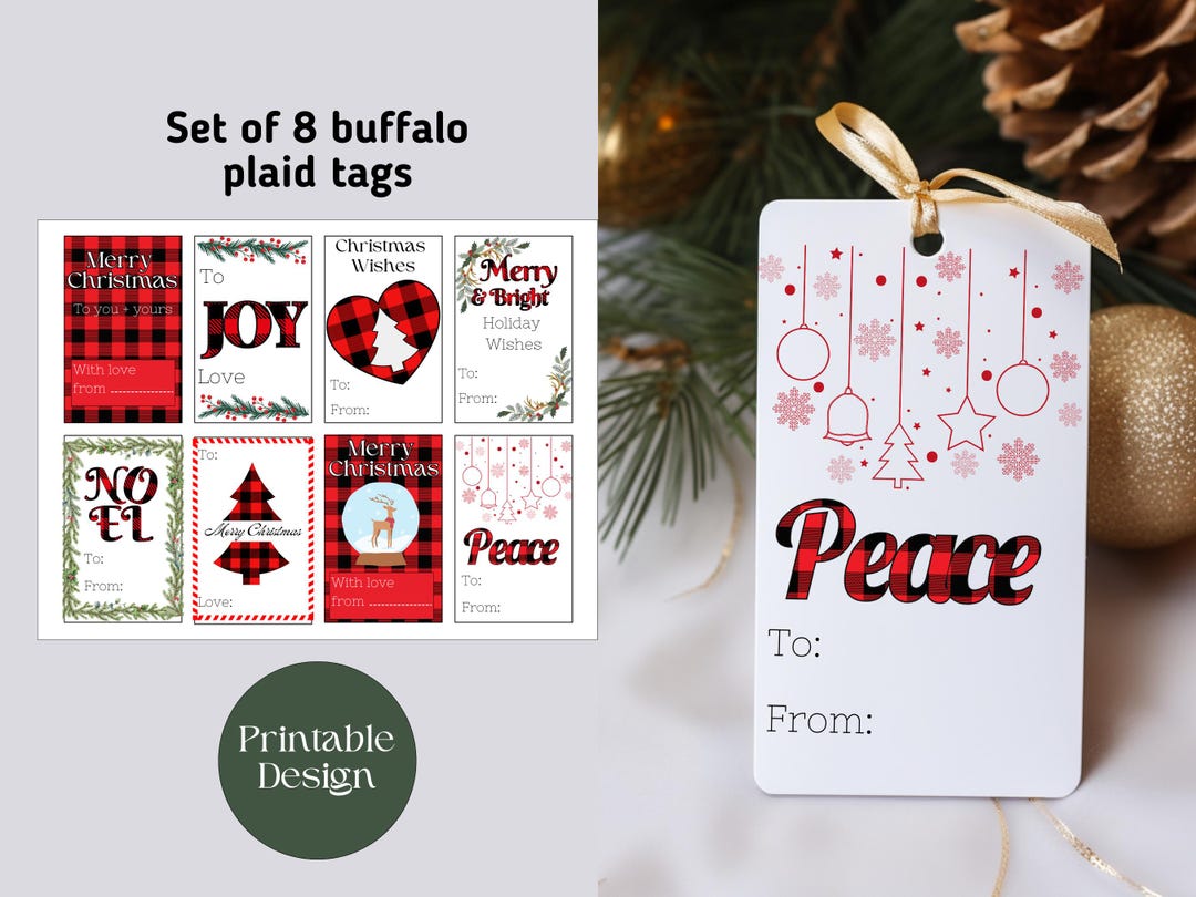 Rustic Christmas Gift Tags Printable PDF - Buffalo Plaid Holiday Tags ...