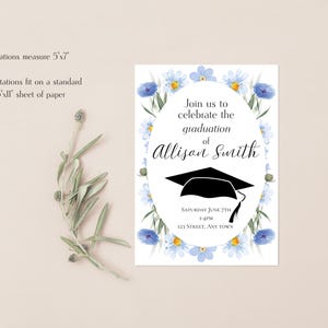 Printable Graduation Invitation Blue Floral Grad Announcement | DIY ...