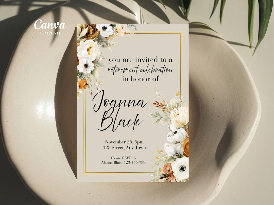 Fall Floral Retirement Party Invitation Template - Etsy