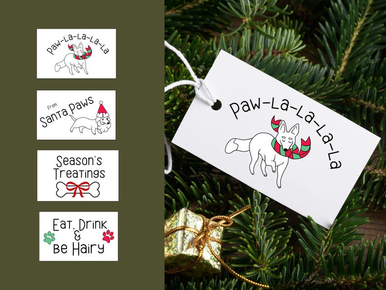Happy Pawlidays Printable Christmas Gift Tags - Set of 8 Dog-themed ...