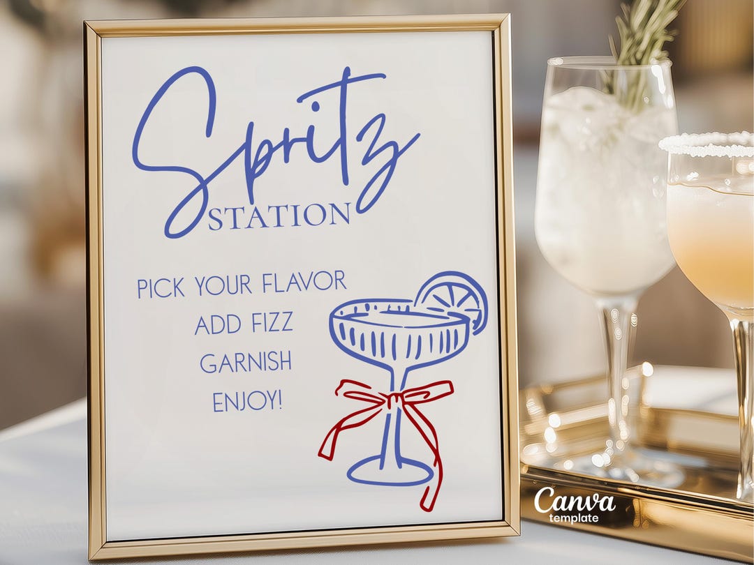 Preppy Coastal Spritz Station Sign, Bachelorette Bar Decor (editable ...