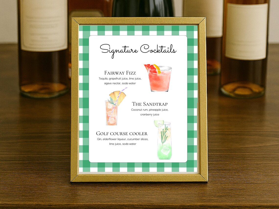 Golf Themed Cocktail Sign | Printable Signature Drinks Menu | Editable ...