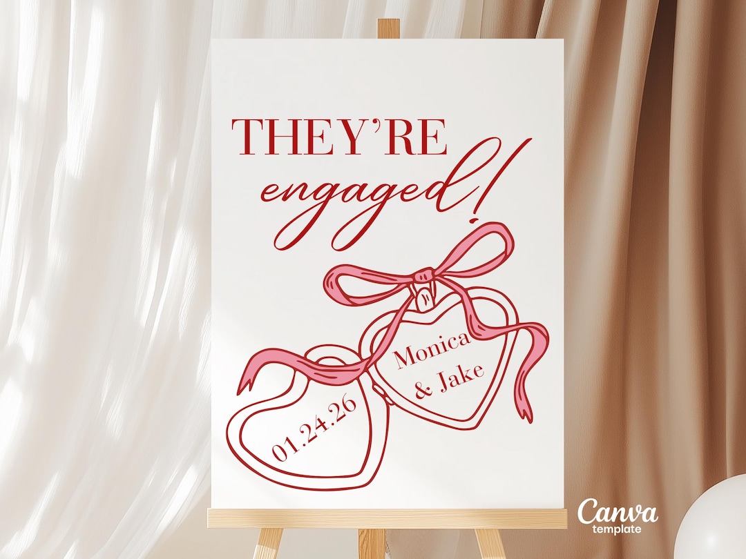 Red Engagement Party Welcome Sign, Coquette Locket Engagement Decor ...