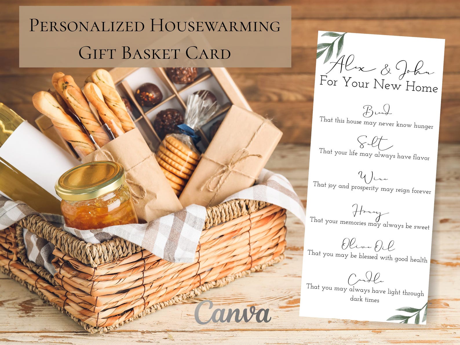 Personalized Housewarming Blessing Card: Bread, Salt, Wine (DIY Canva ...