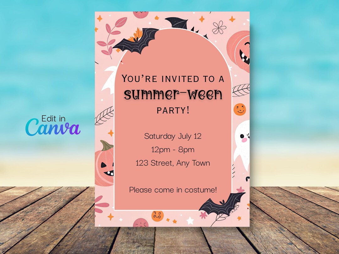 Peachy Summer-ween Party Invitation: Pastel Halloween Canva Template ...