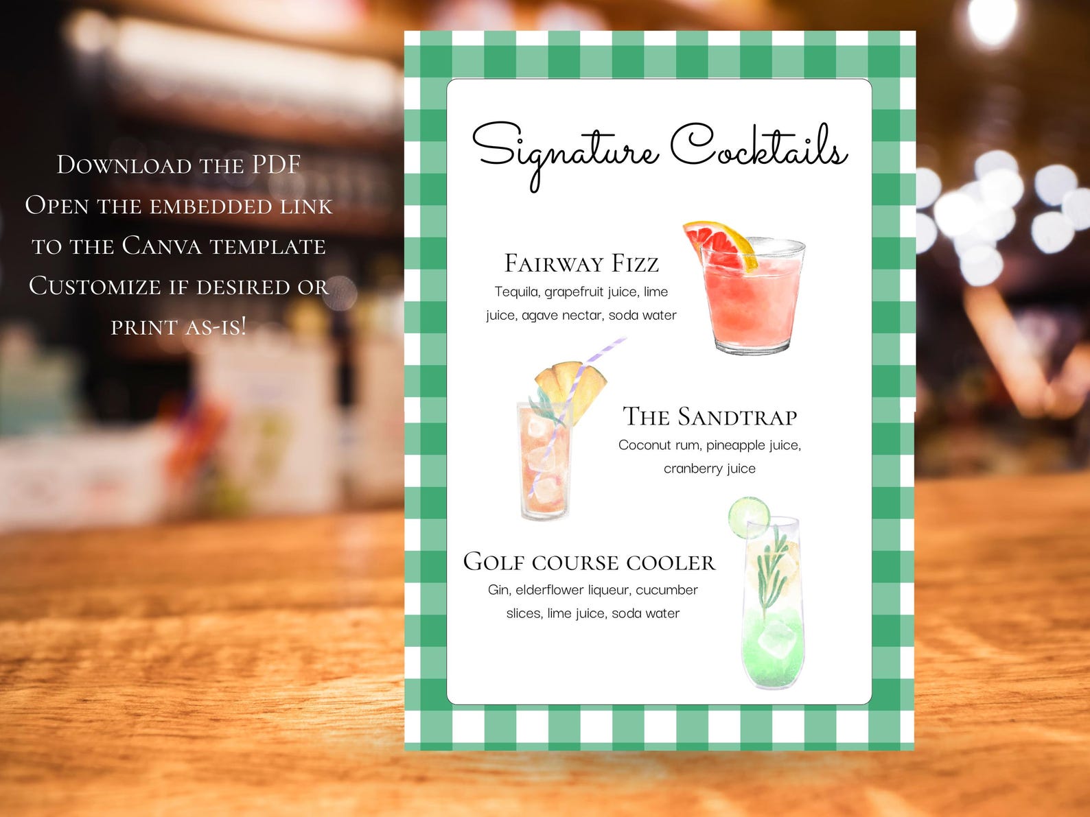 Golf Themed Cocktail Sign | Printable Signature Drinks Menu | Editable ...