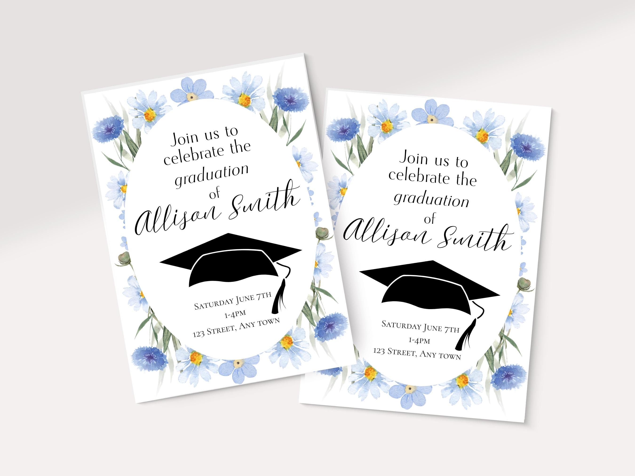 Printable Graduation Invitation Blue Floral Grad Announcement | DIY ...