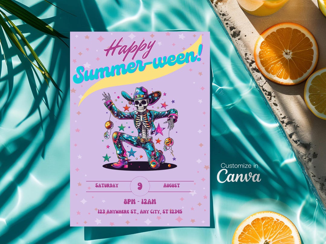 Summer-ween Party Invitation Printable Halloween in Summer Spooky Disco ...