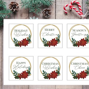 Elegant Christmas Gift Tags Gold and Red Poinsettia Wreath Motif. Set ...