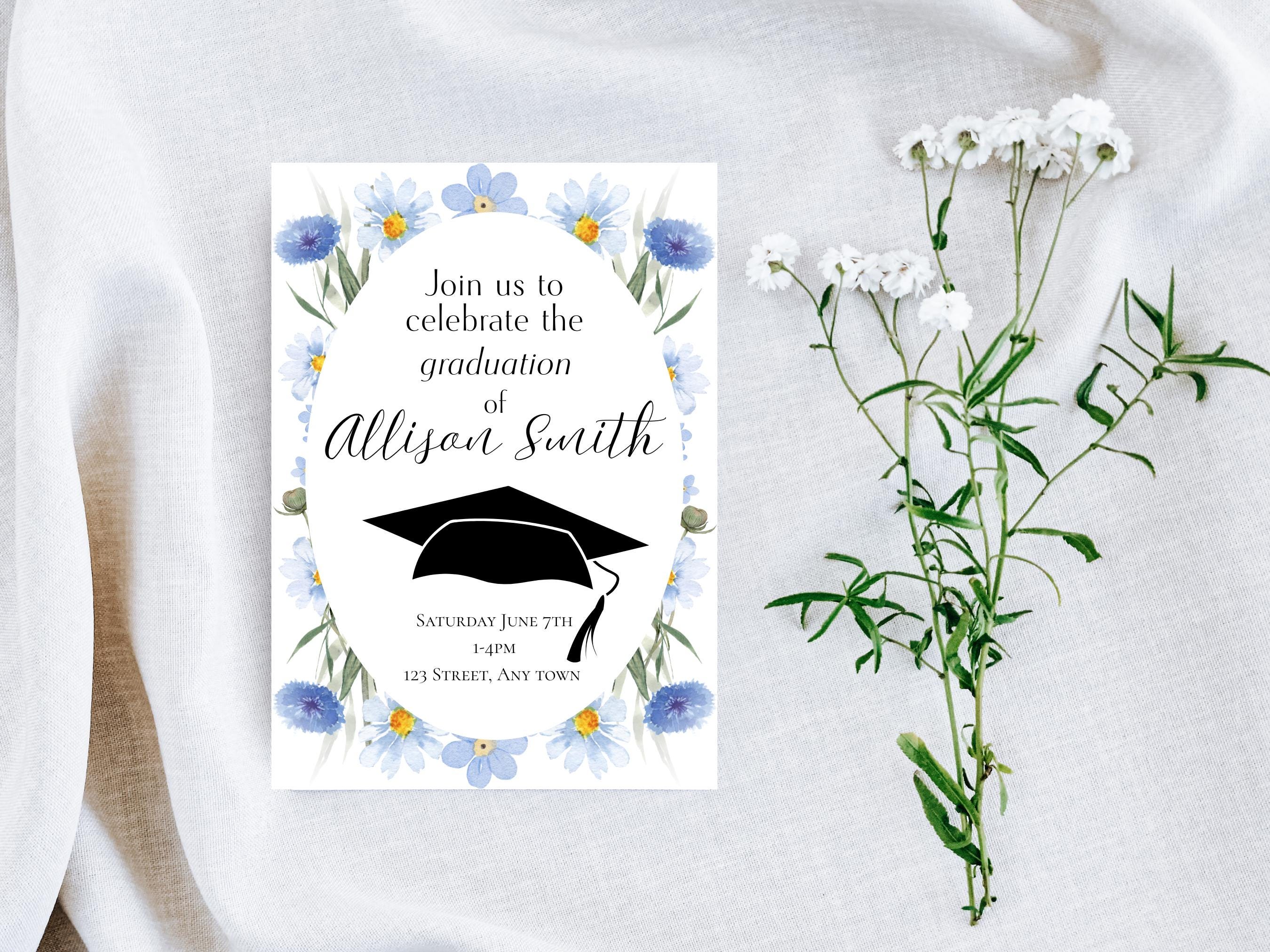 Printable Graduation Invitation Blue Floral Grad Announcement | DIY ...