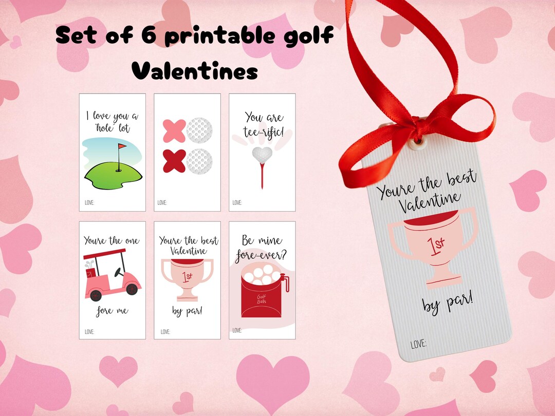 Golf Valentine's Day Cards, Pun Gift Tags (PDF Printable Set of 6 ) - Etsy