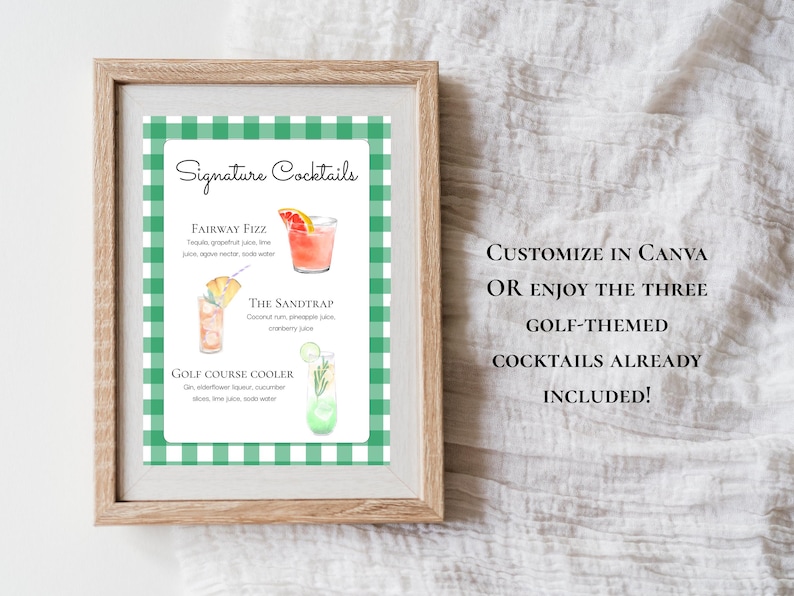 Golf Themed Cocktail Sign | Printable Signature Drinks Menu | Editable ...