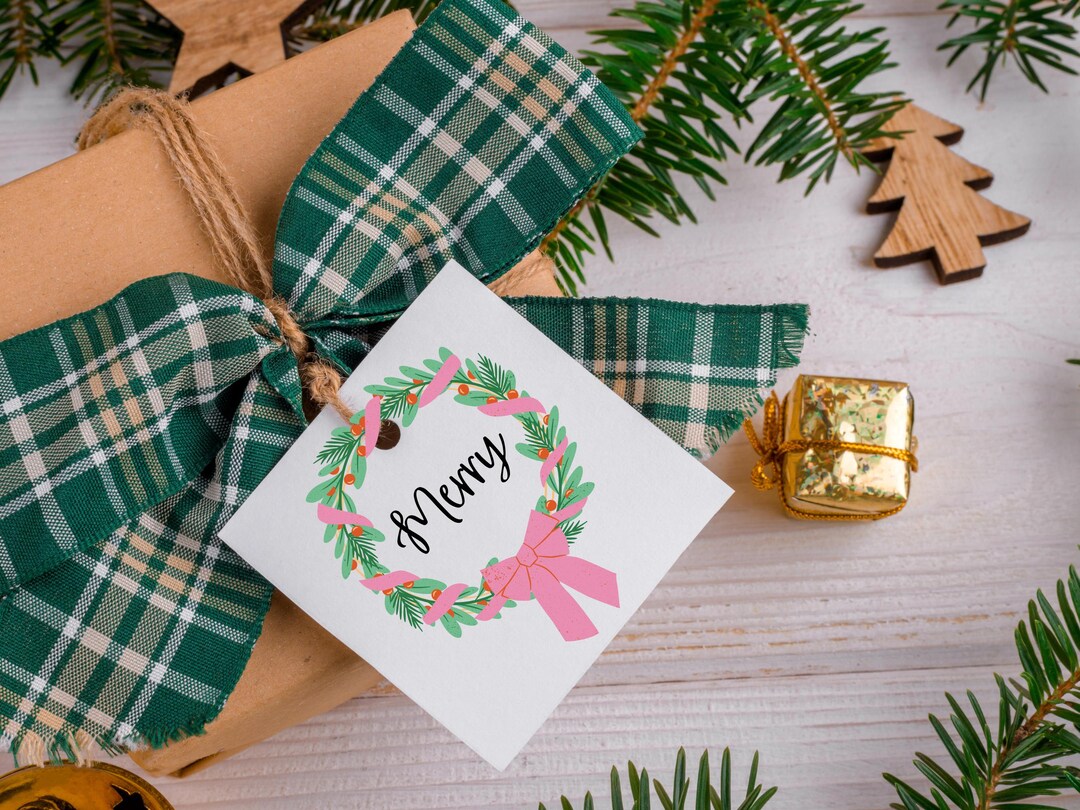 Coquette Christmas Gift Tags Printable PDF - Pink Bow, Plaid, Holiday ...