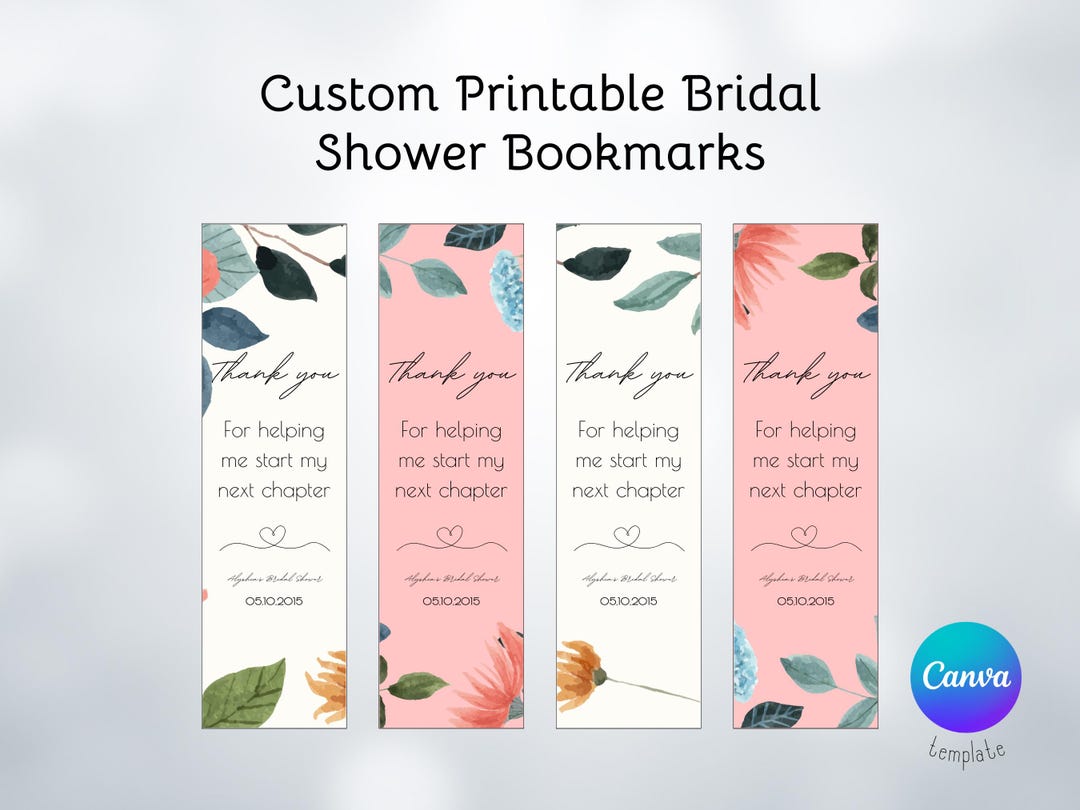 Bridal Shower Bookmarks, Custom Printable Favors, Canva Template ...