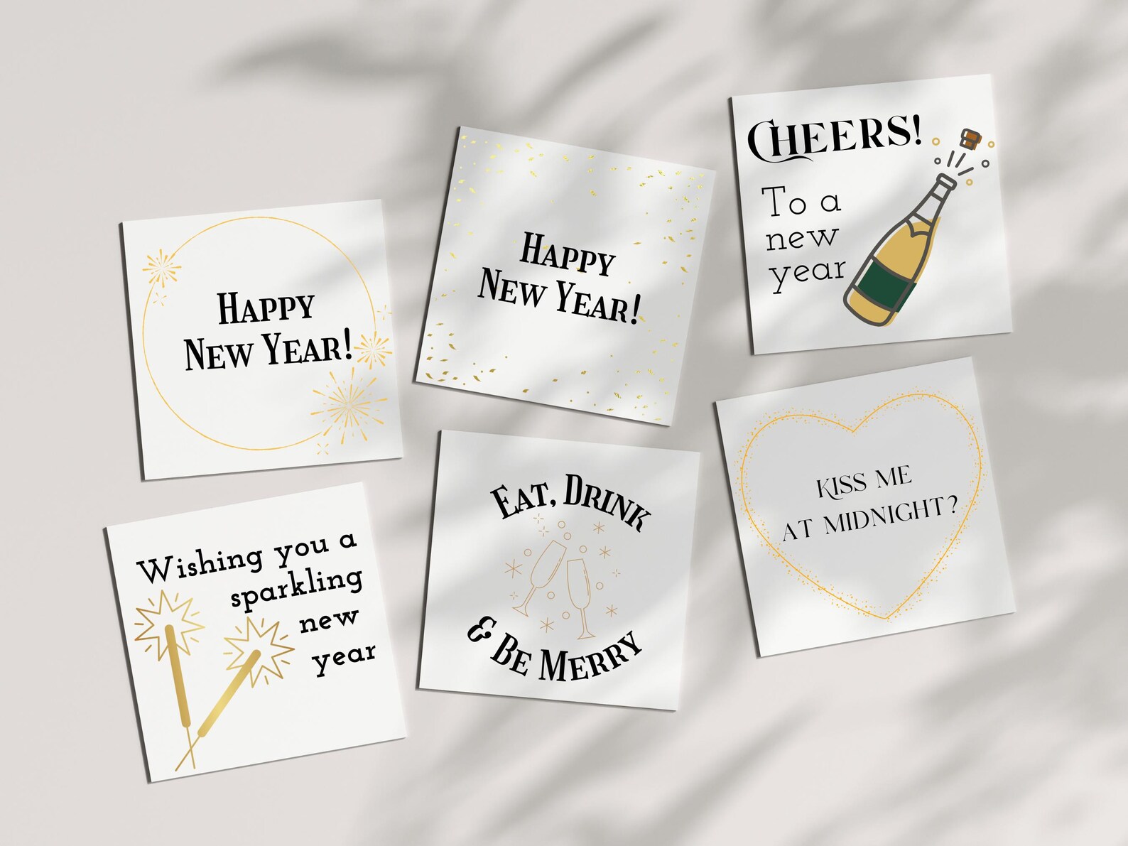 Printable New Year's Gift Tags - Set of 6 Square Labels in Coordinating ...