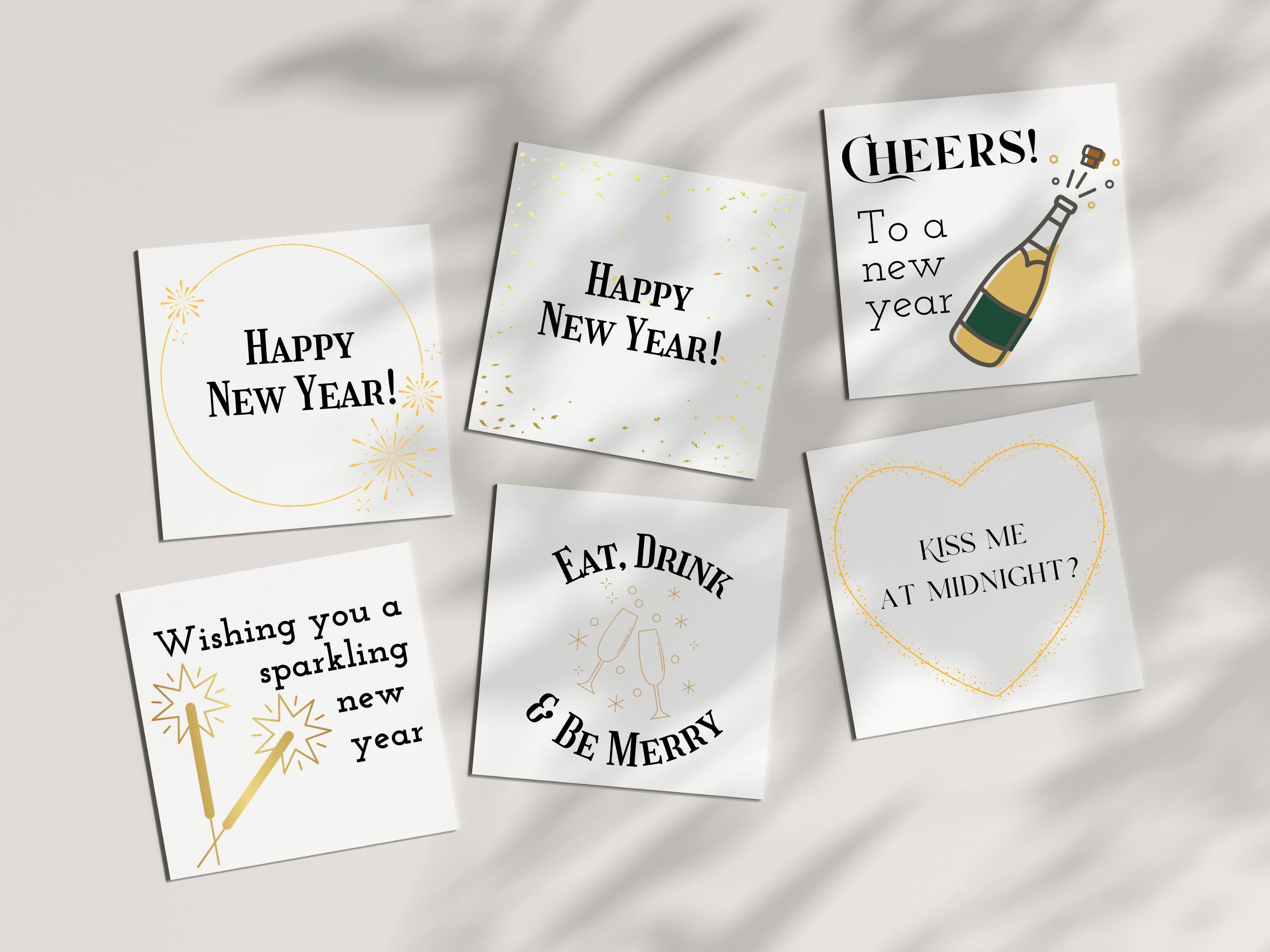 Printable New Year's Gift Tags - Set of 6 Square Labels in Coordinating ...