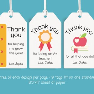 Printable Teacher Thank You Gift Tags | Customizable Canva Template ...