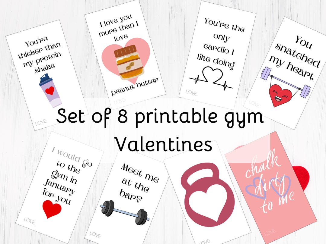 Gym Valentines - Printable Set of 8 Fitness-themed Valentines, Perfect ...
