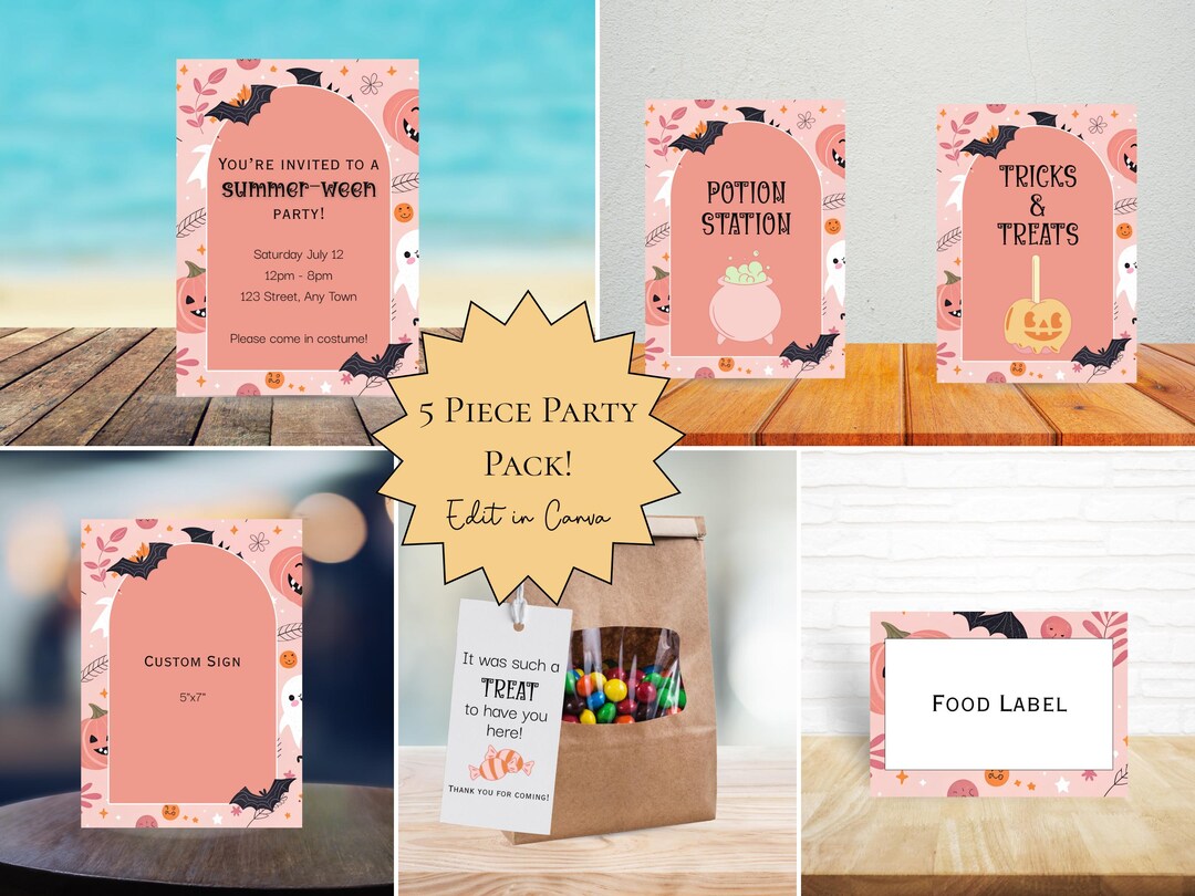 Peachy Summer-ween Party Pack | 5 Piece Editable Bundle Decor Kit ...