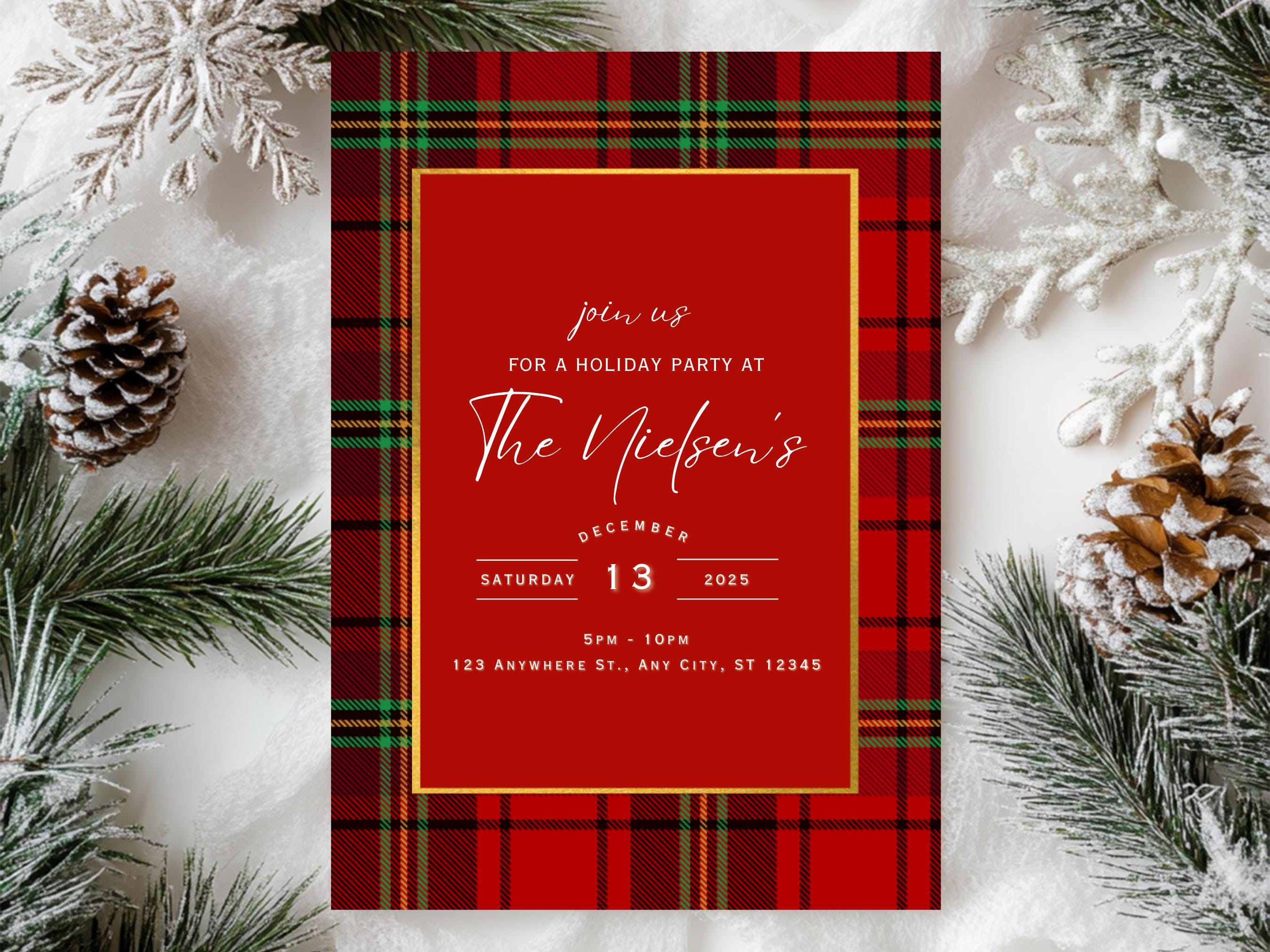 Holiday Party Invitations | Red Plaid Christmas Tartan Invite Digital ...