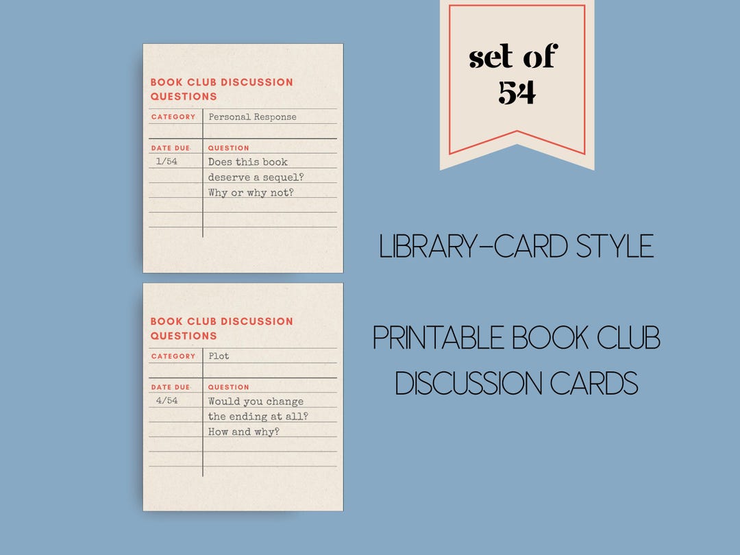 Book Club Discussion Cards: 54 Unique Library Card Prompts (printable ...