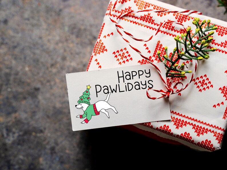 Happy Pawlidays Printable Christmas Gift Tags - Set of 8 Dog-themed ...