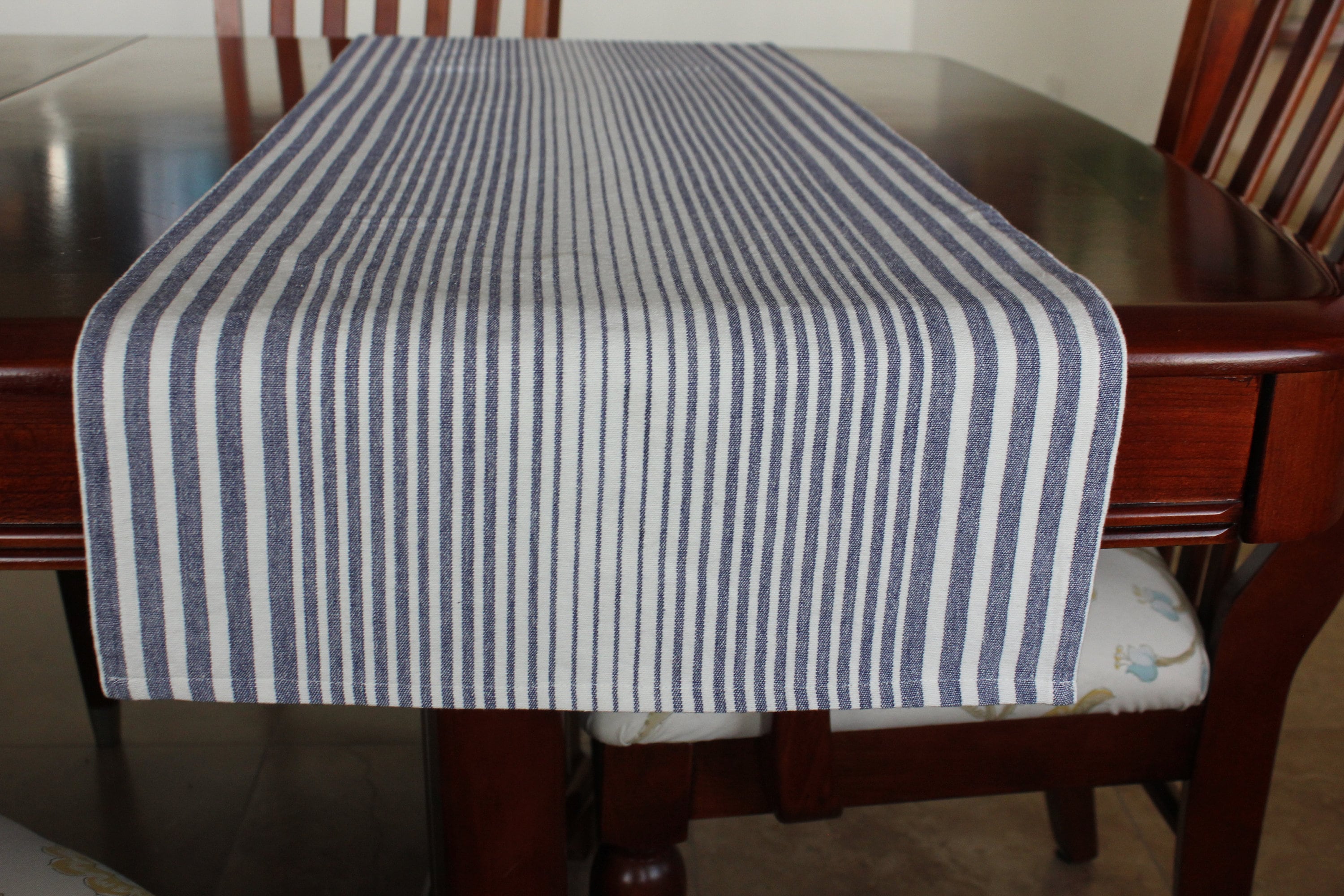 Striped Cotton Table Runner: Cream and Blue Farmhouse Decor - Etsy