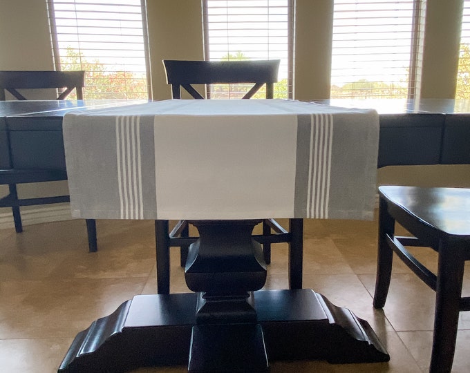 18" Wide Table Runner - White With Gray Sides and Stripes - Farmhouse ...