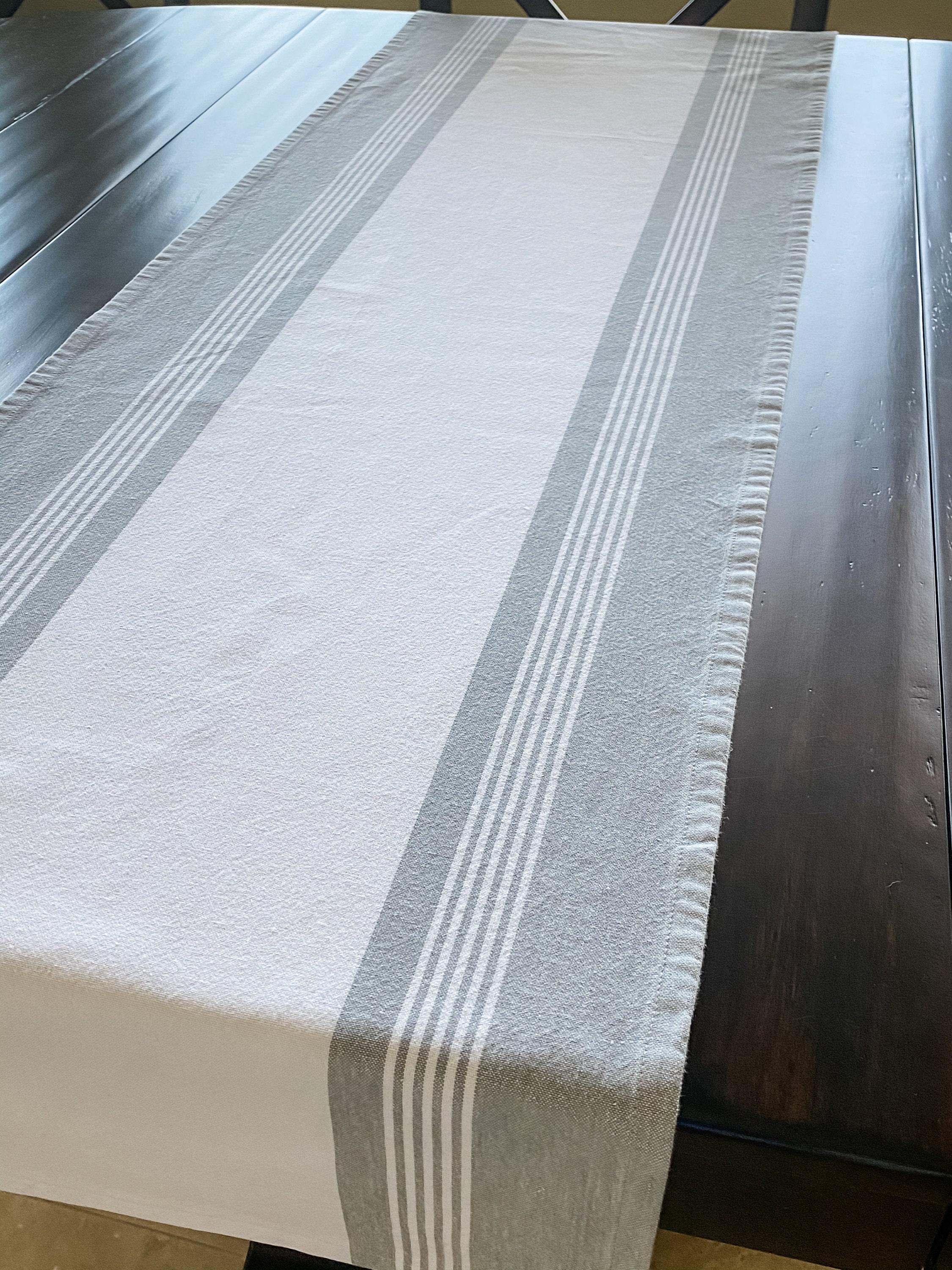 18 Wide Table Runner White with Gray Sides and Stripes | Etsy