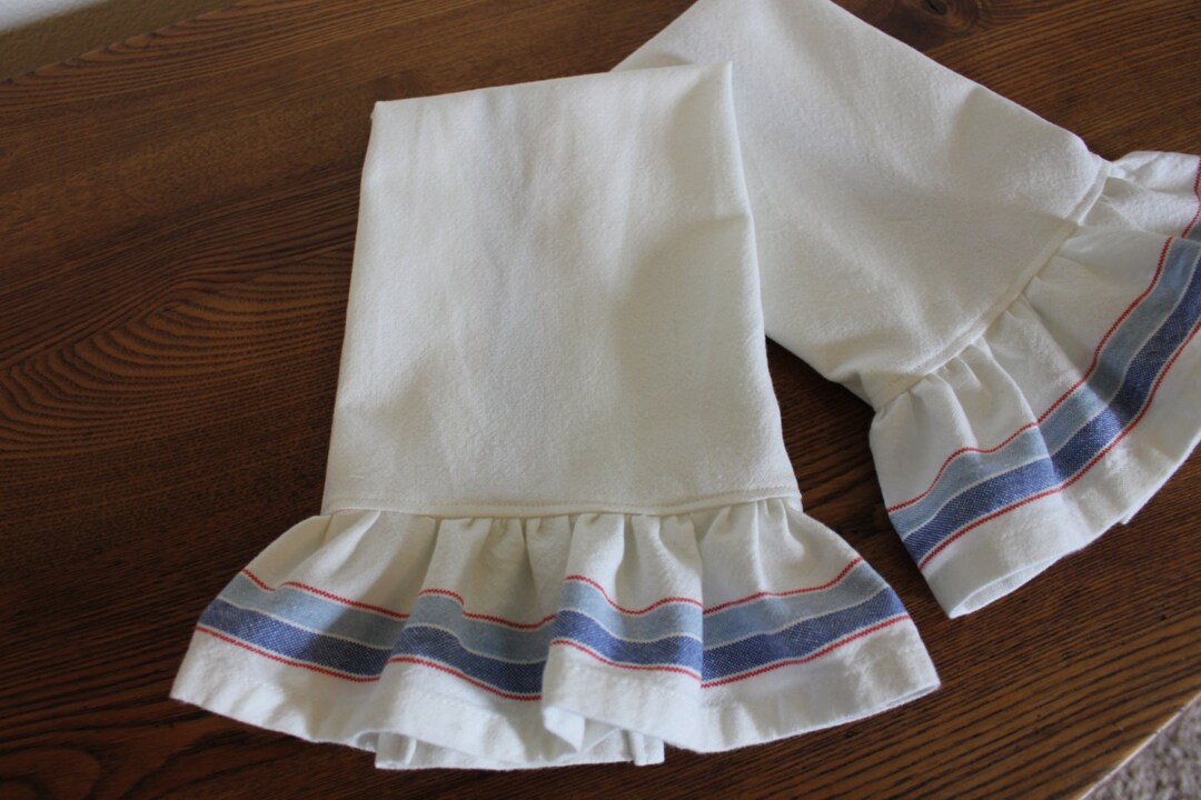 Ruffled Striped Cotton Tea Towel: Farmhouse Kitchen Decor - Etsy