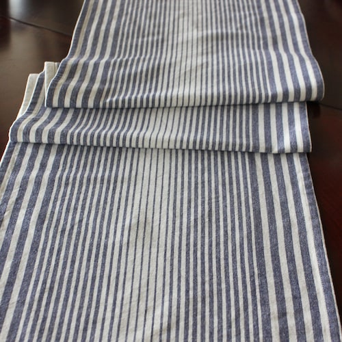 Farmhouse Table Runner Cream and Blue Striped Runner - Etsy