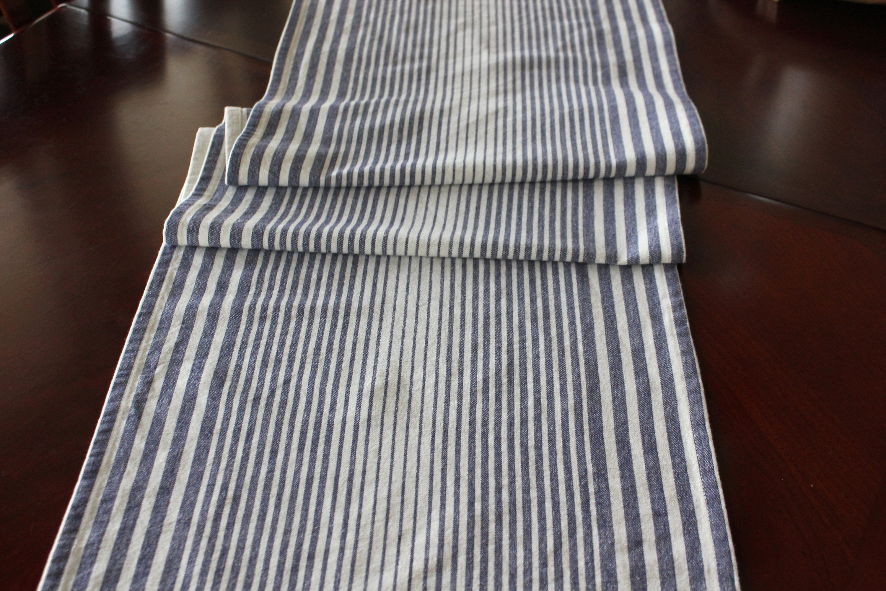Striped Cotton Table Runner: Cream and Blue Farmhouse Decor - Etsy