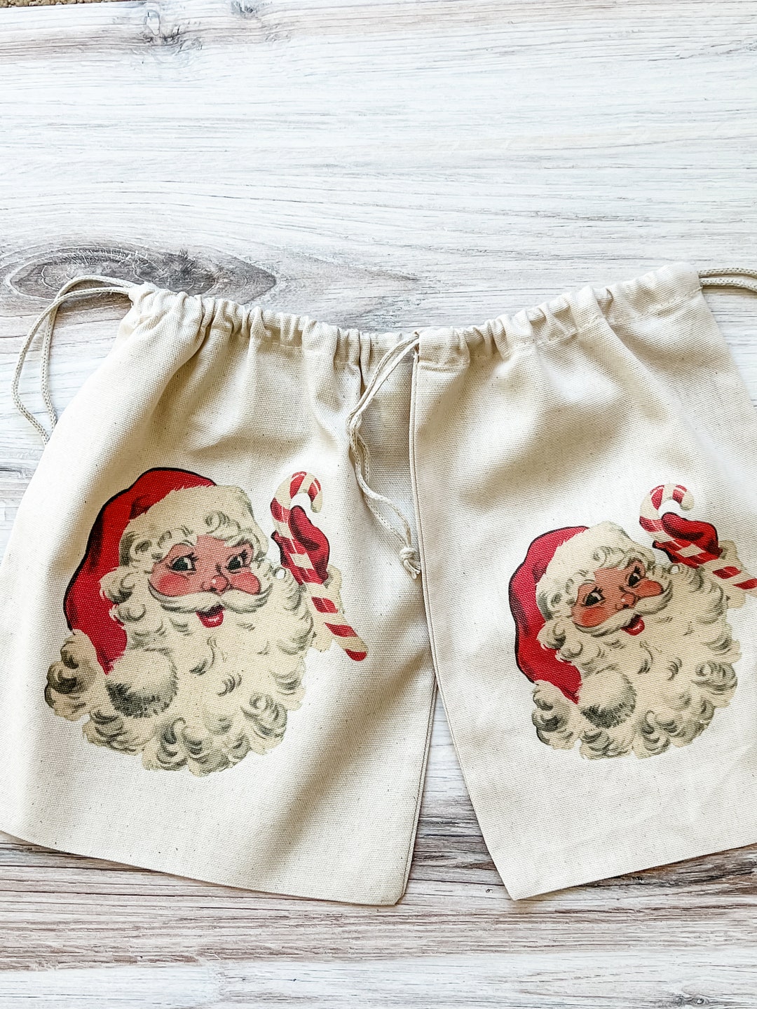 Vintage Inspired Santa Gift Bag - Organic Cotton Christmas Wrapping ...