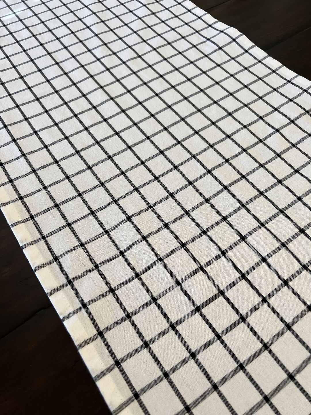 Small Checked Table Runner - 18" Wide Soft White and Black - Farmhouse ...