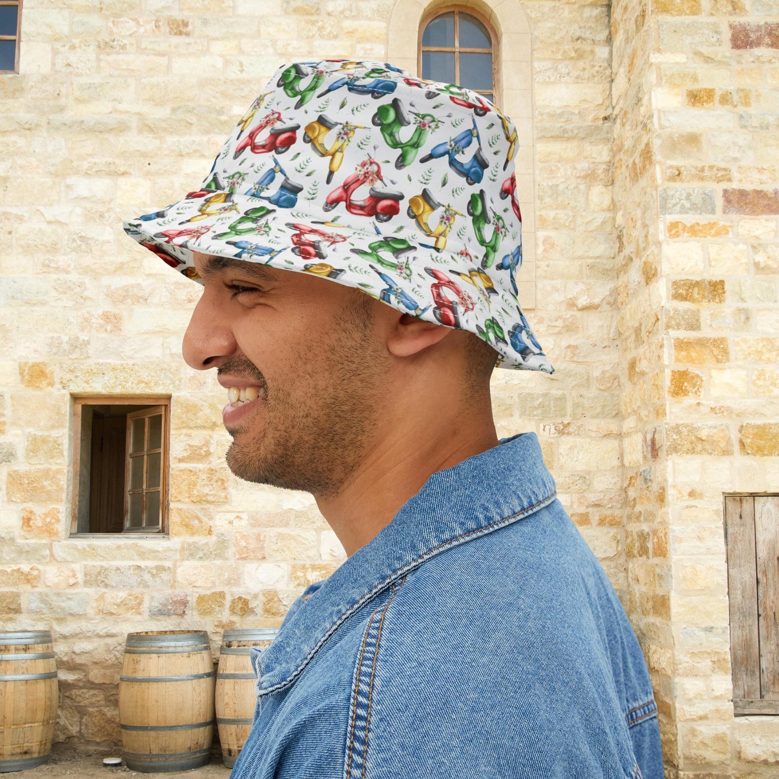 Funny Bucket Hat Retro Scooter Design Hat Vintage Rainbow Street Style ...