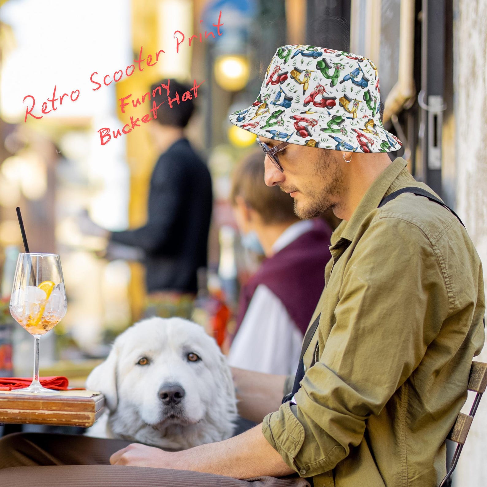 Funny Bucket Hat Retro Scooter Design Hat Vintage Rainbow Street Style ...