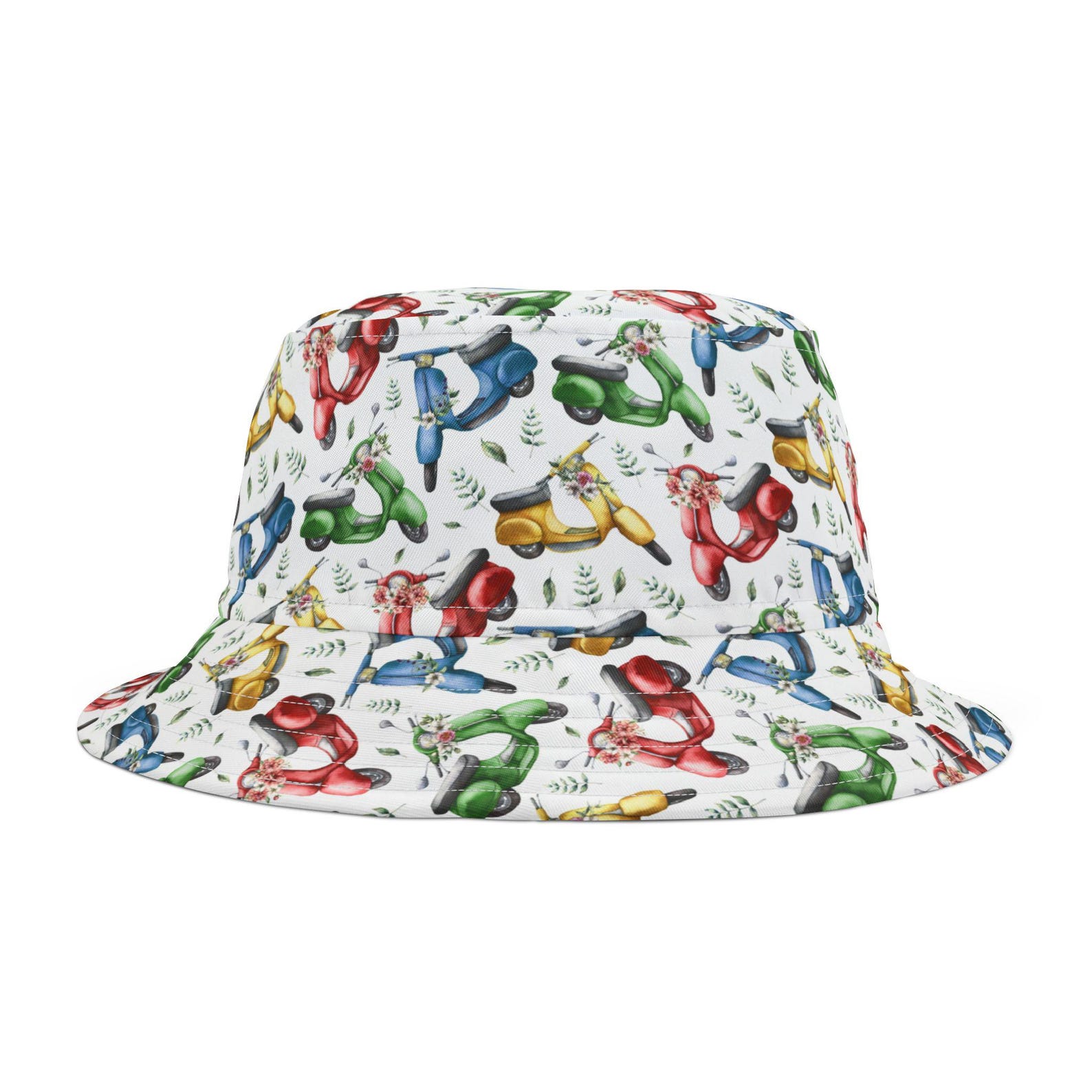 Funny Bucket Hat Retro Scooter Design Hat Vintage Rainbow Street Style ...