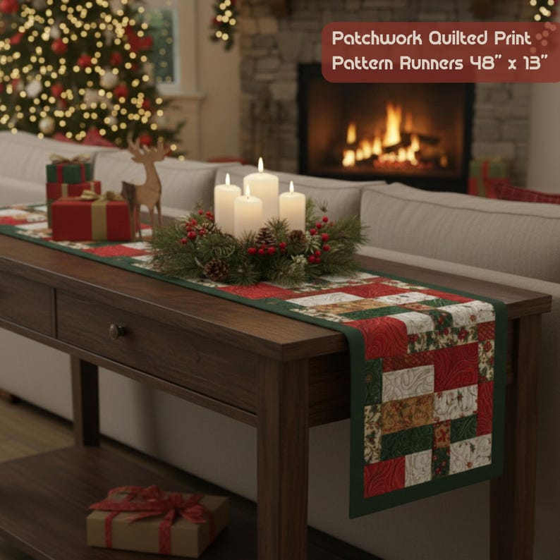 Velvet Table Runners | Red & Gold Patchwork Quilt Pattern Design Runner ...