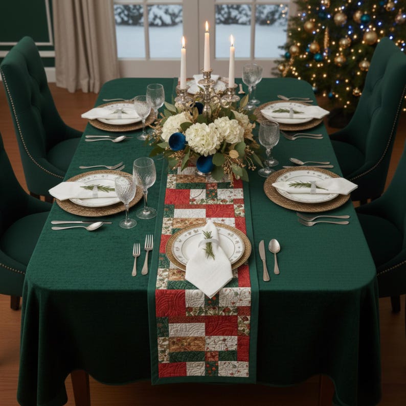 Velvet Table Runners | Red & Gold Patchwork Quilt Pattern Design Runner ...