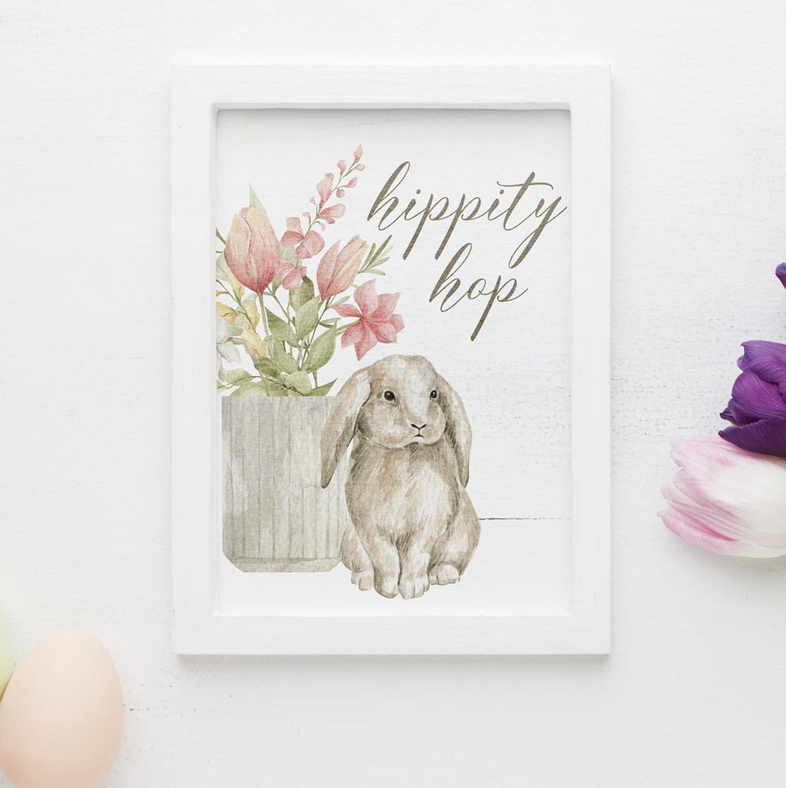 Hippity Hop Rabbit Printable Sign Watercolor Wall Art Easter | Etsy