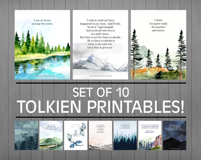 Tolkien Art Prints, Set of 10 Tolkien Printables, Lord of the Rings Art ...
