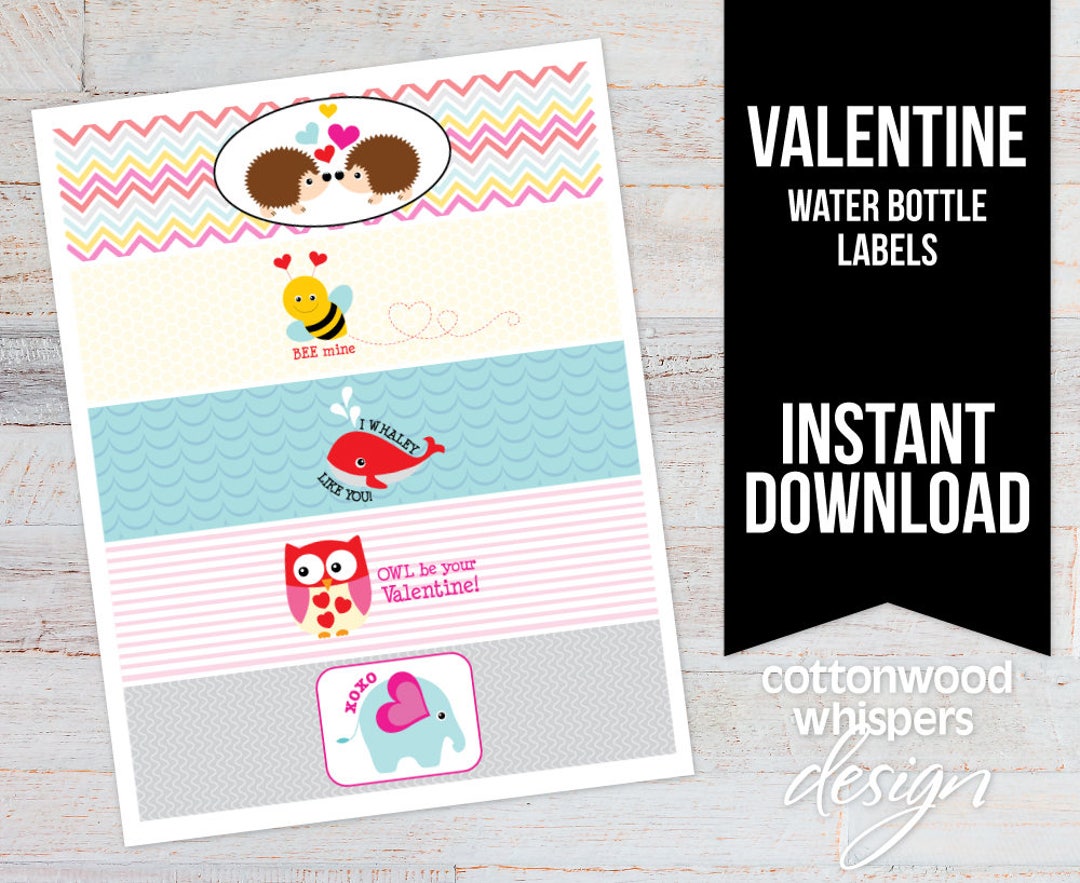 Printable Valentine Water Bottle Label Drink Wrappers, Animal Themed ...