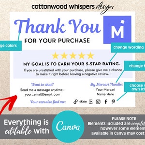 Mercari Thank You Cards, Editable Canva Template, Customer Service ...