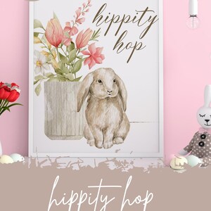 Hippity Hop Rabbit Printable Sign, Watercolor Wall Art, Easter Bunny ...