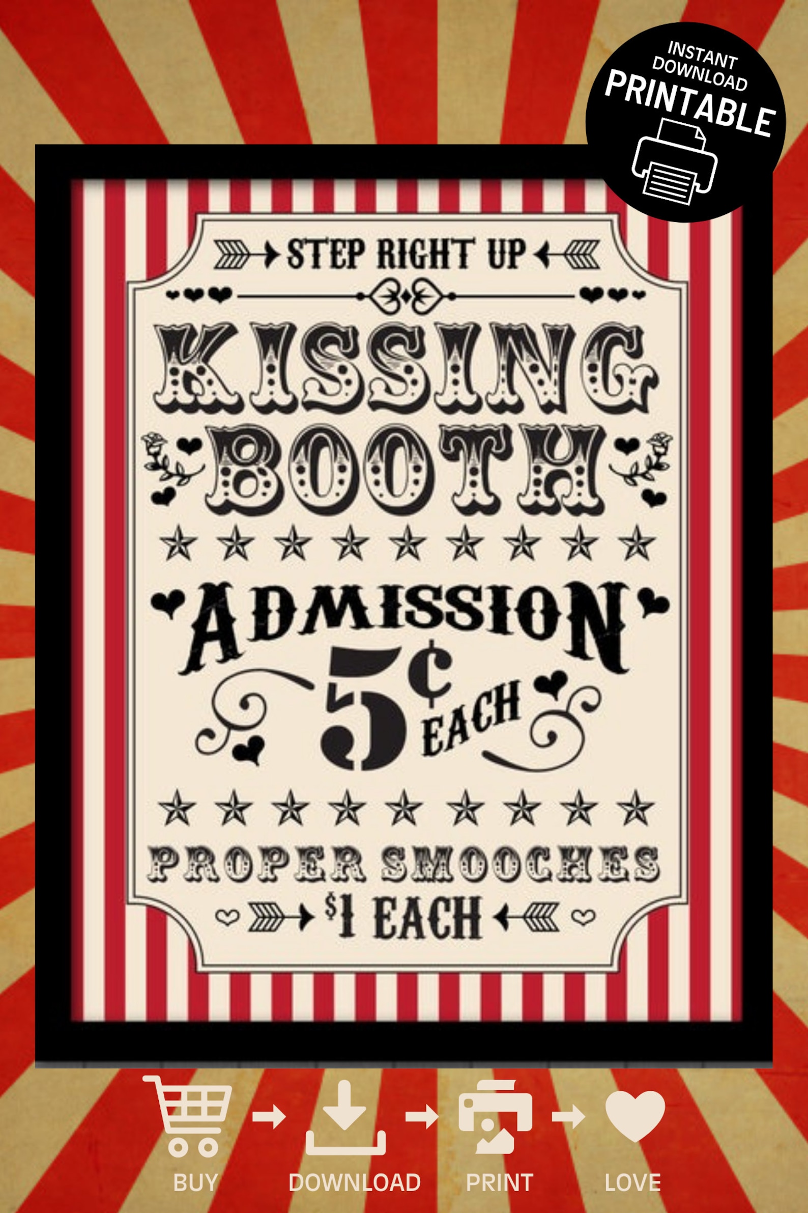 Kissing Booth Sign PRINTABLE, Circus Themed Carnival Kissing Booth Sign ...
