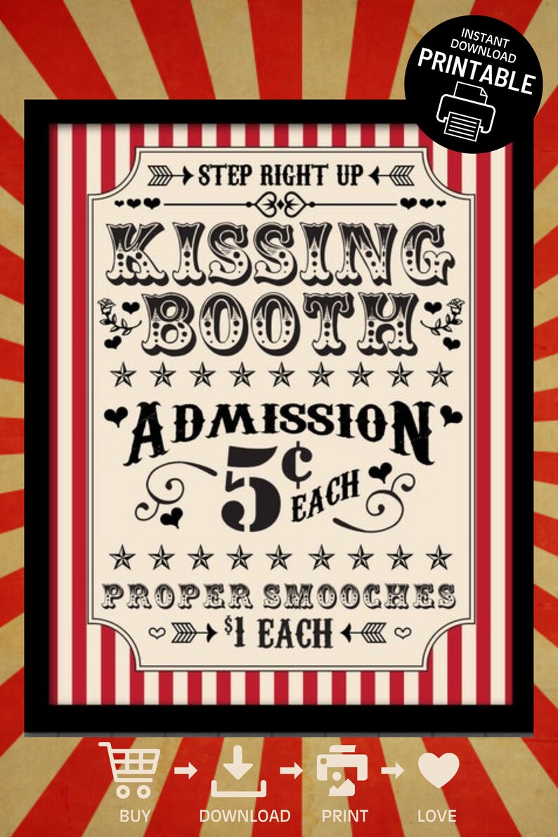 Kissing Booth Sign Printable: Circus Carnival Decor (digital Download ...