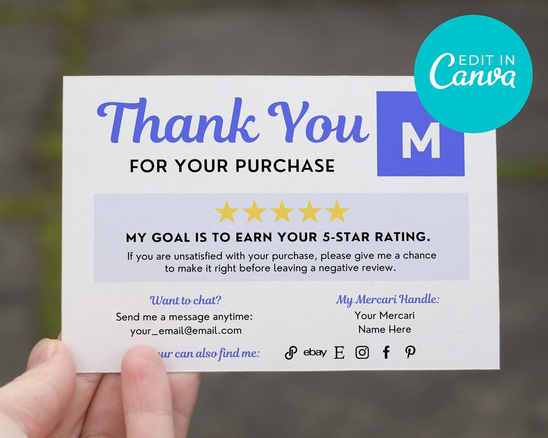 Mercari Thank You Cards, Editable Canva Template, Customer Service ...