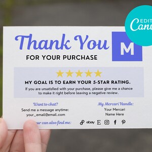 Mercari Thank You Cards, Editable Canva Template, Customer Service ...